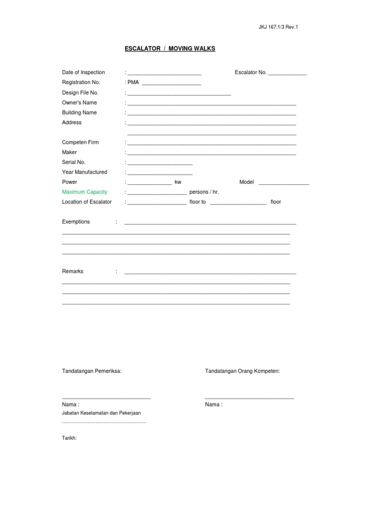 Escalator Inspection Checklist Malaysia | PDF | Escalator ...