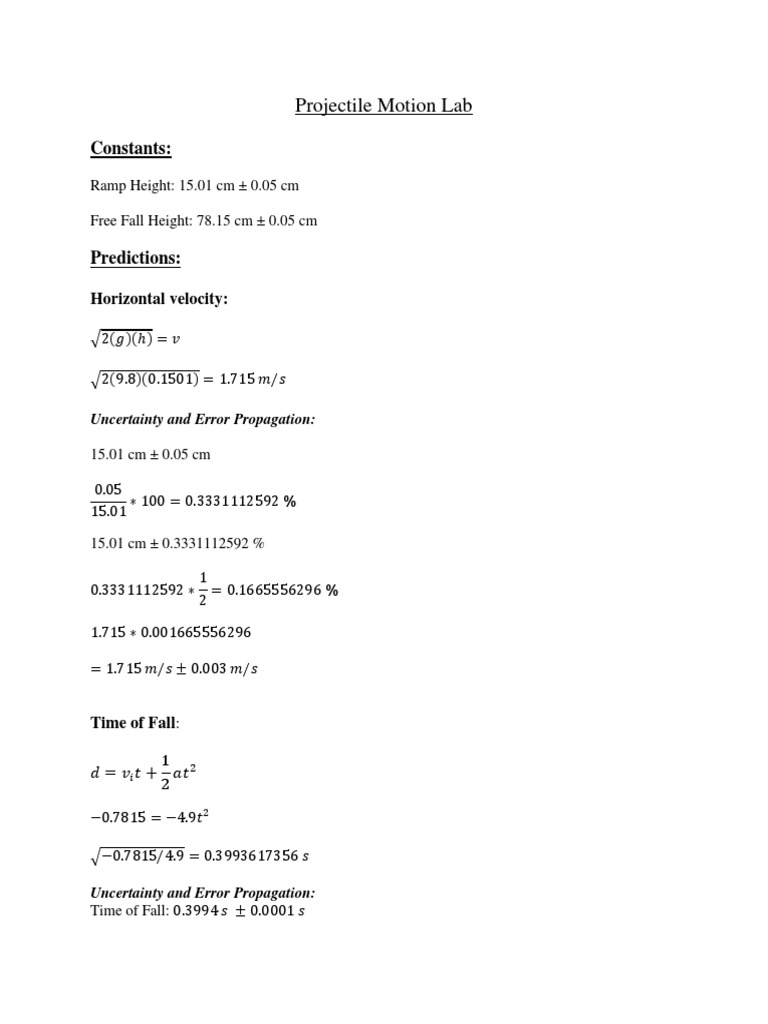 Projectile Motion Lab Example 1 | PDF | Uncertainty | Observational Error