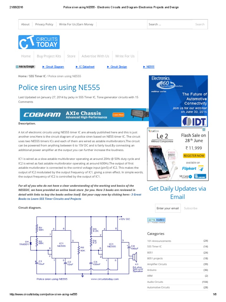 Police Siren Using NE555 - Electronic Circuits and Diagram-Electronics ...