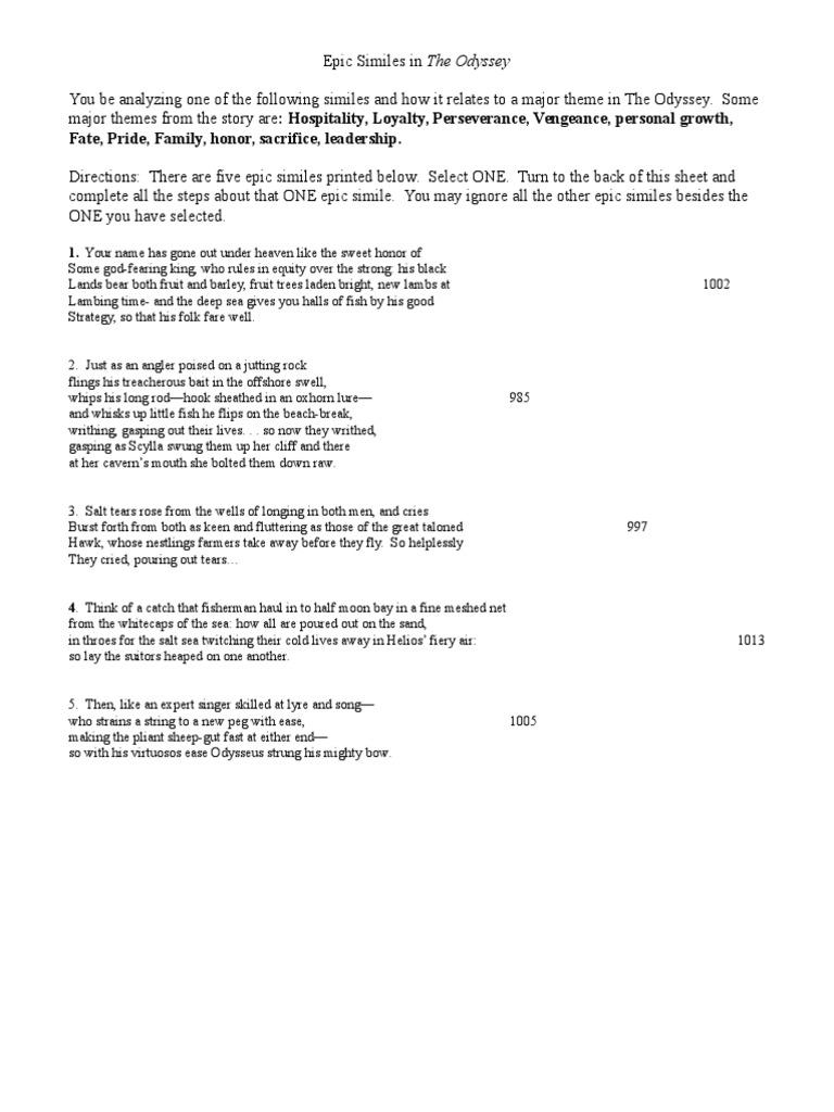 Epic Similes Student Handout 1 | PDF