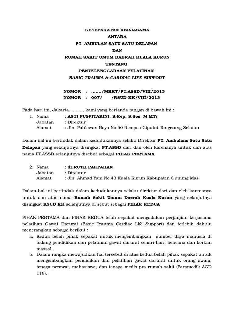 Contoh MOU Kesepakatan Kerjasama BTCLS | PDF