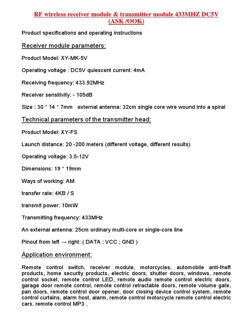 Receiver Module Parameters:: RF Wireless Receiver Module & Transmitter ...