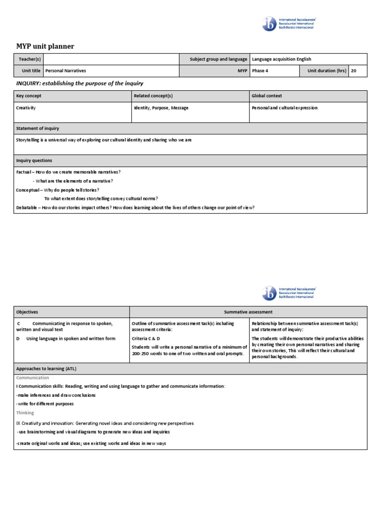 Unit Planner Grade 6 | PDF | Narrative | Reading Comprehension