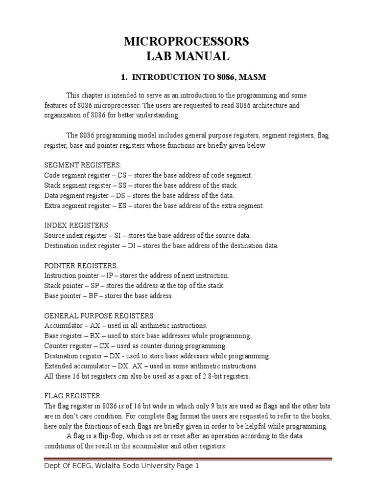 8086 MICROPROCESSOR LAB MANUAL | PDF | Instruction Set | Assembly Language