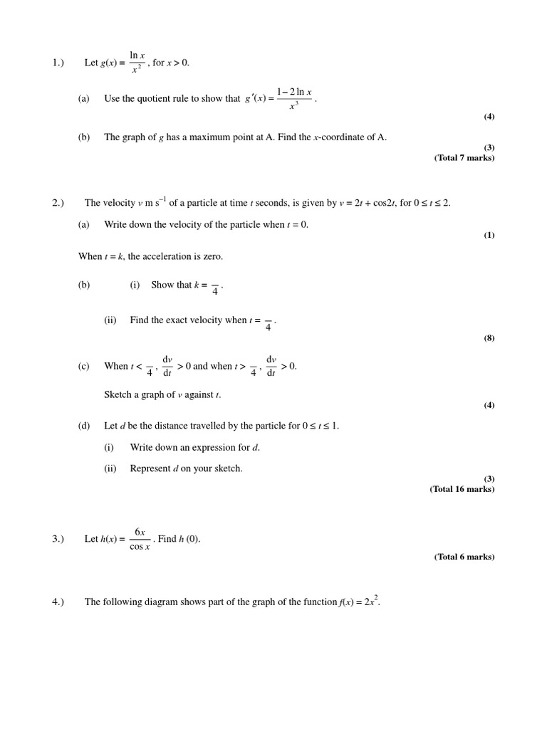 Differentiation Question Bank Maths L | PDF | Asymptote | Tangent