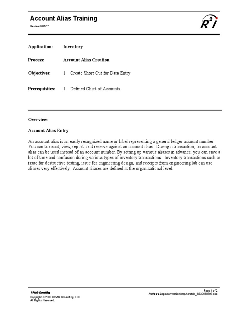 INV Account Alias Training | PDF