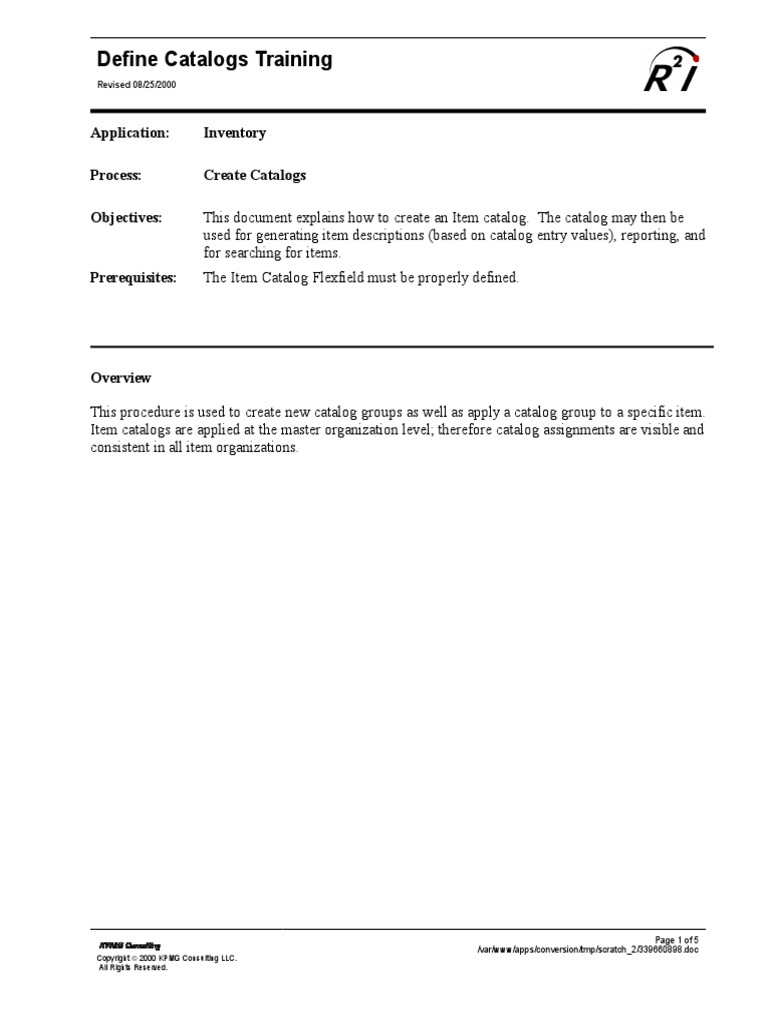 INV Define Catalogs Training | PDF | Areas Of Computer Science | Computing