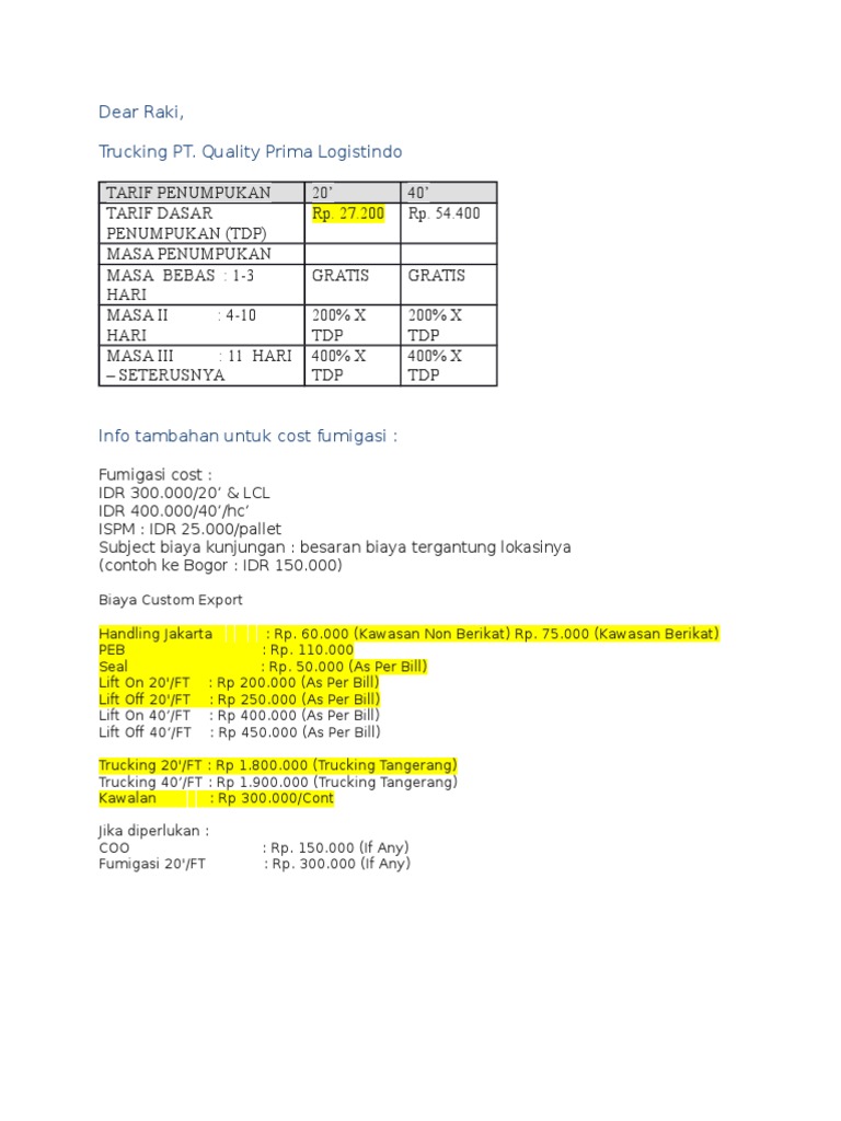 Harga EMKL Jak - Rotterdam | PDF