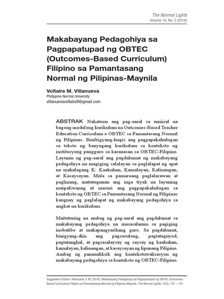 Makabayang Pedagohiya Sa Pagpapatupad NG OBTEC (Outcomes-Based ...