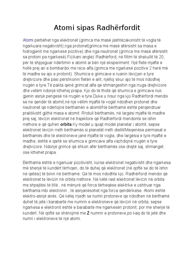 Atomi Sipas Radhërfordit | PDF