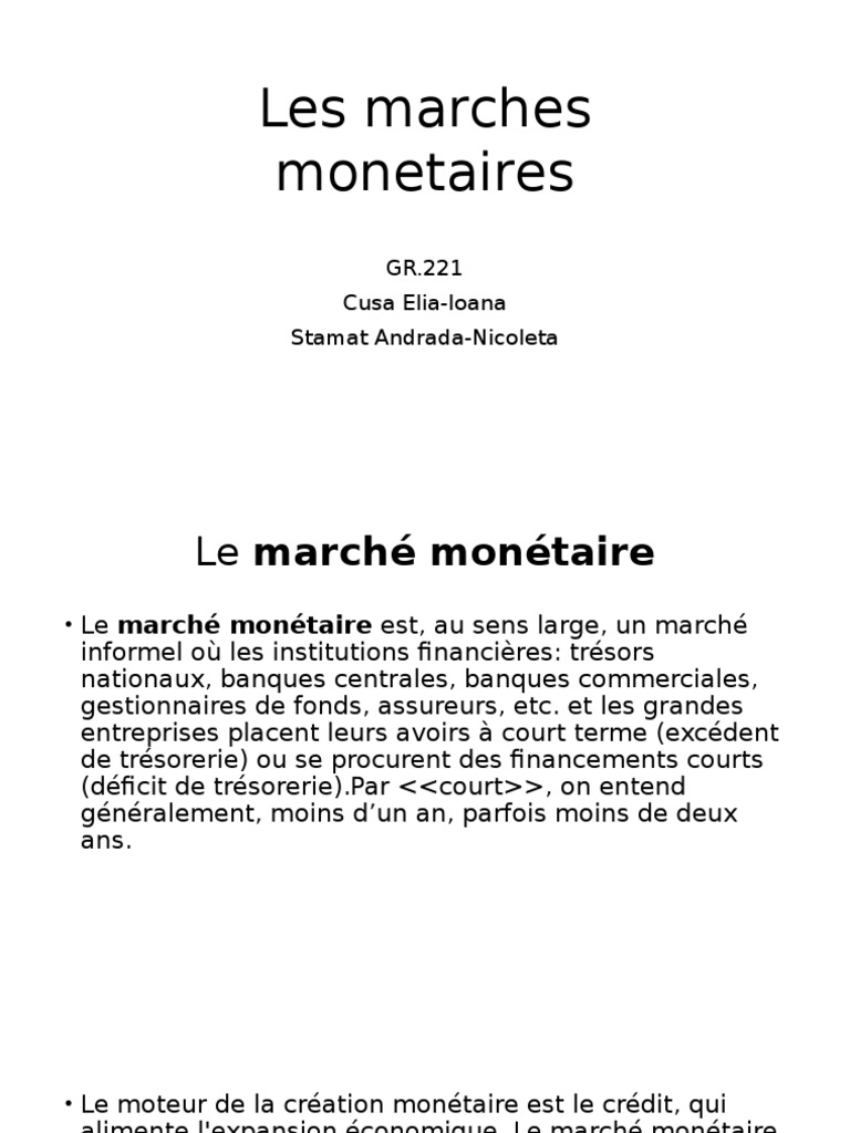 Les Marches Monetaires | PDF | Marché monétaire | Contrat à terme