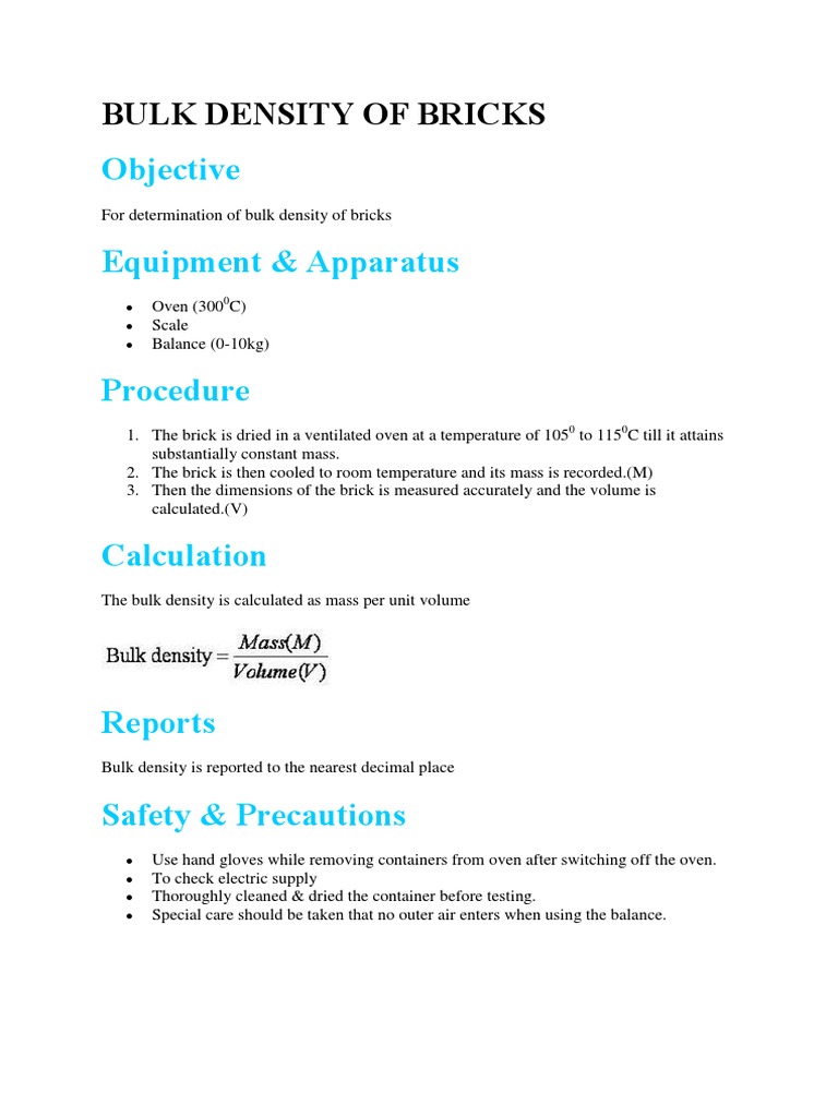 Bulk Density of Bricks | PDF | Density | Building Engineering