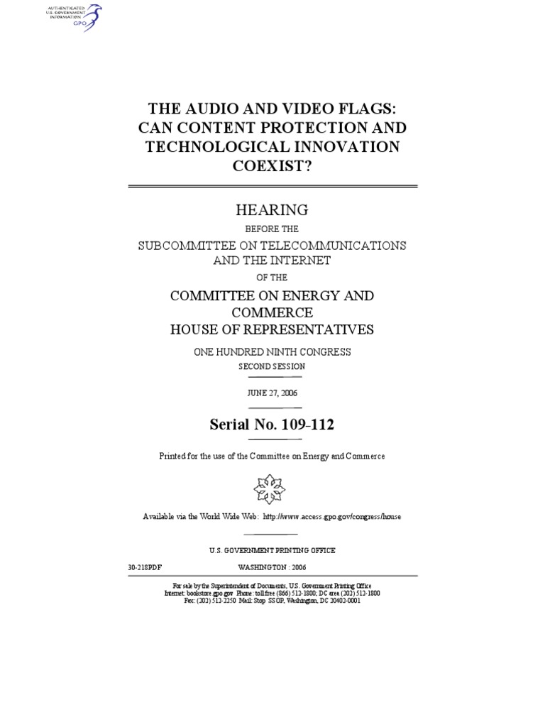 House Hearing, 109TH Congress - The Audio and Video Flags: Can Content ...