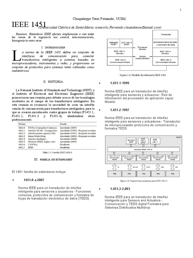 IEEE 1451 | Instituto de Ingenieros Eléctricos y Electrónicos | Protocolos de comunicaciones ...