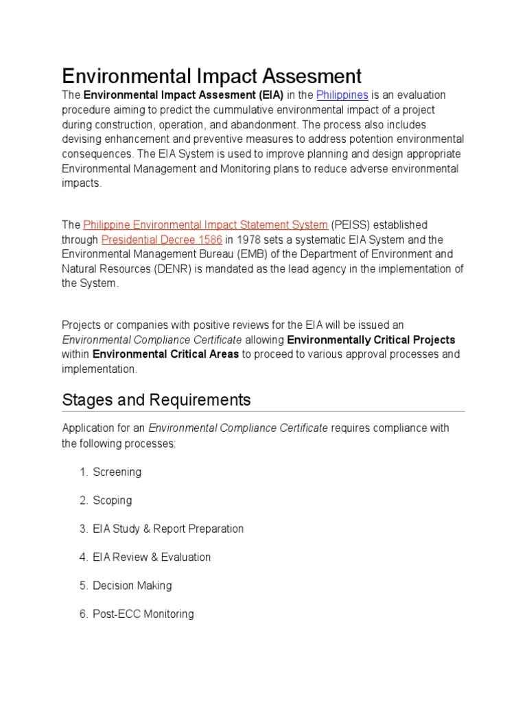 Environmental Impact Assesment: Stages and Requirements | PDF