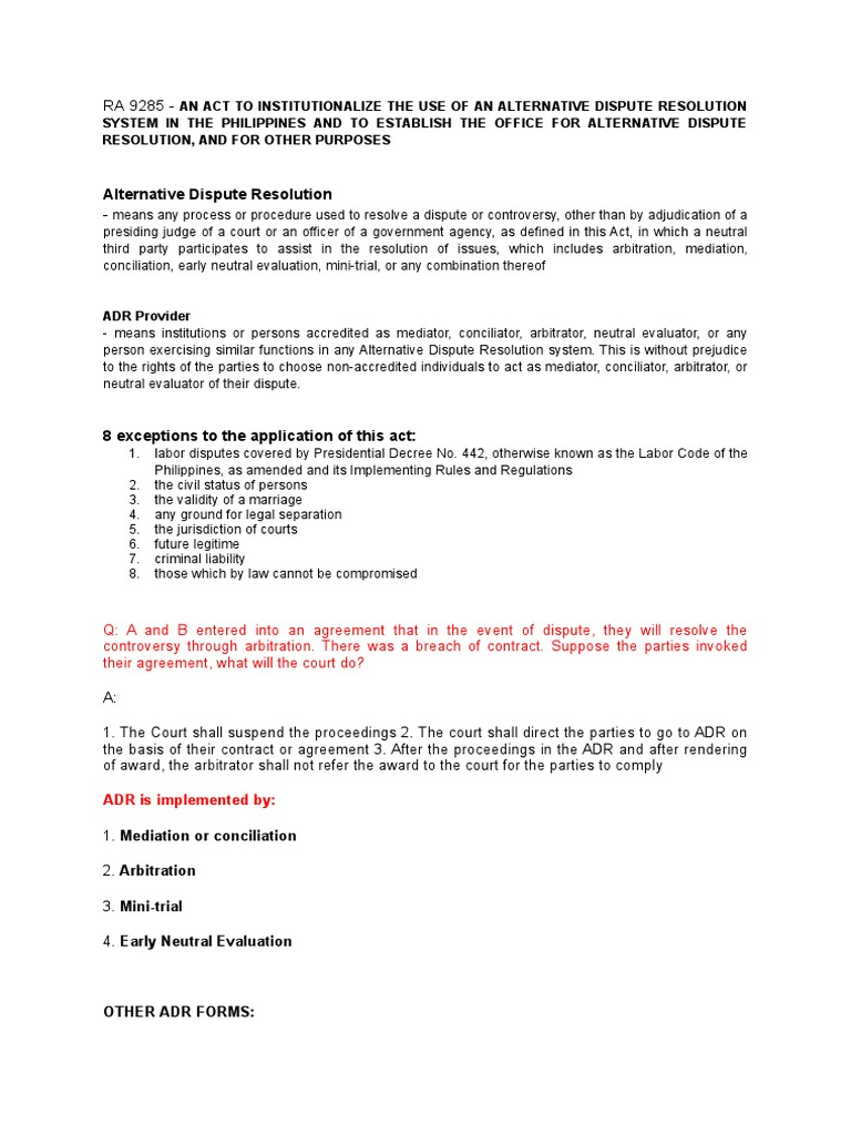 Ra 9285 | PDF | Alternative Dispute Resolution | Arbitral Tribunal