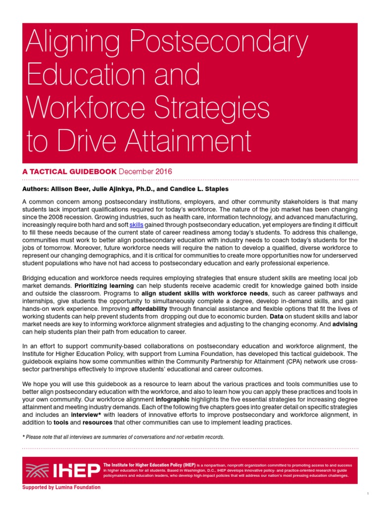 Postsecondary and Workforce Alignment Tactical Guidebook | PDF ...