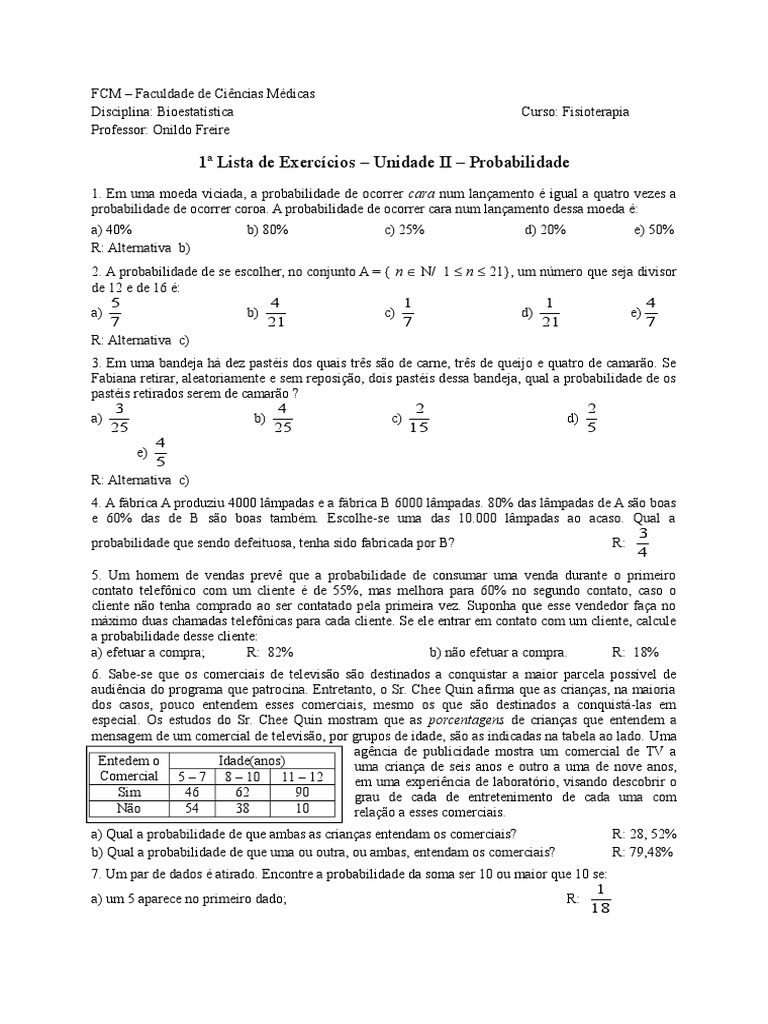 Exercicios De Probabilidade