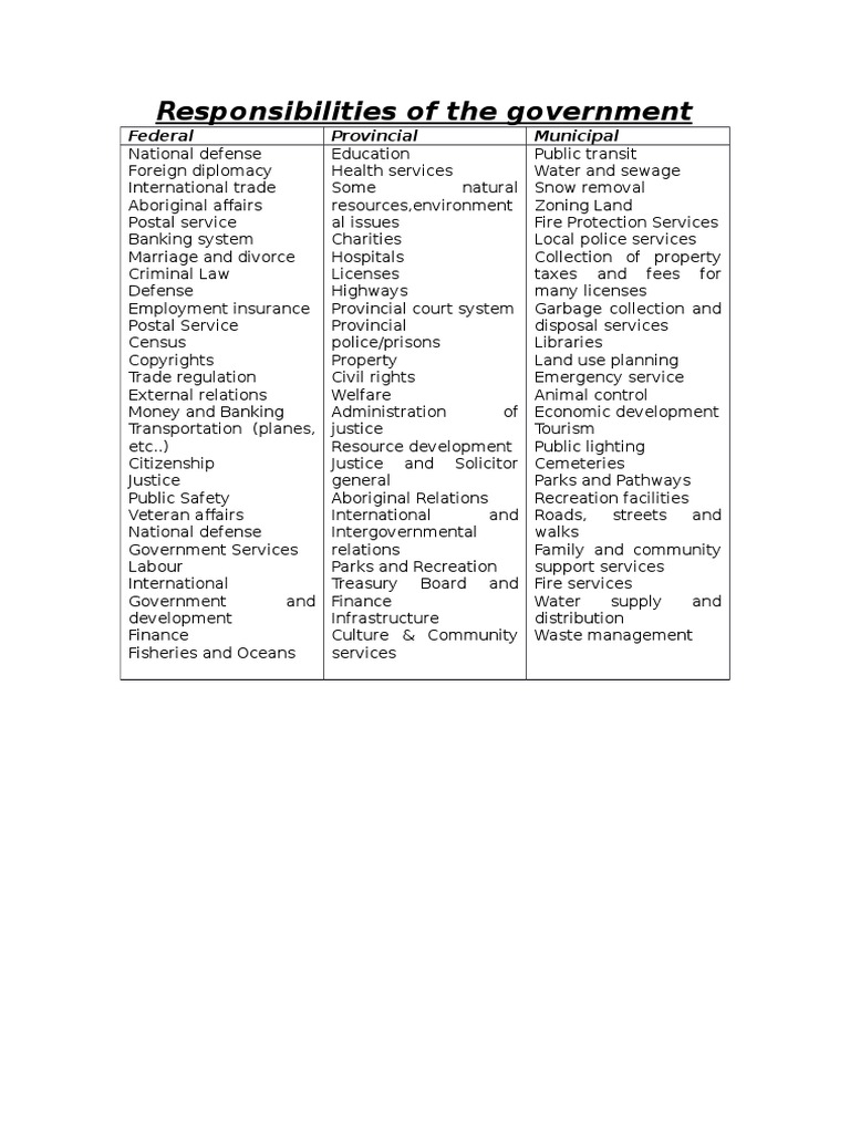 Key Responsibilities of Government Levels | PDF