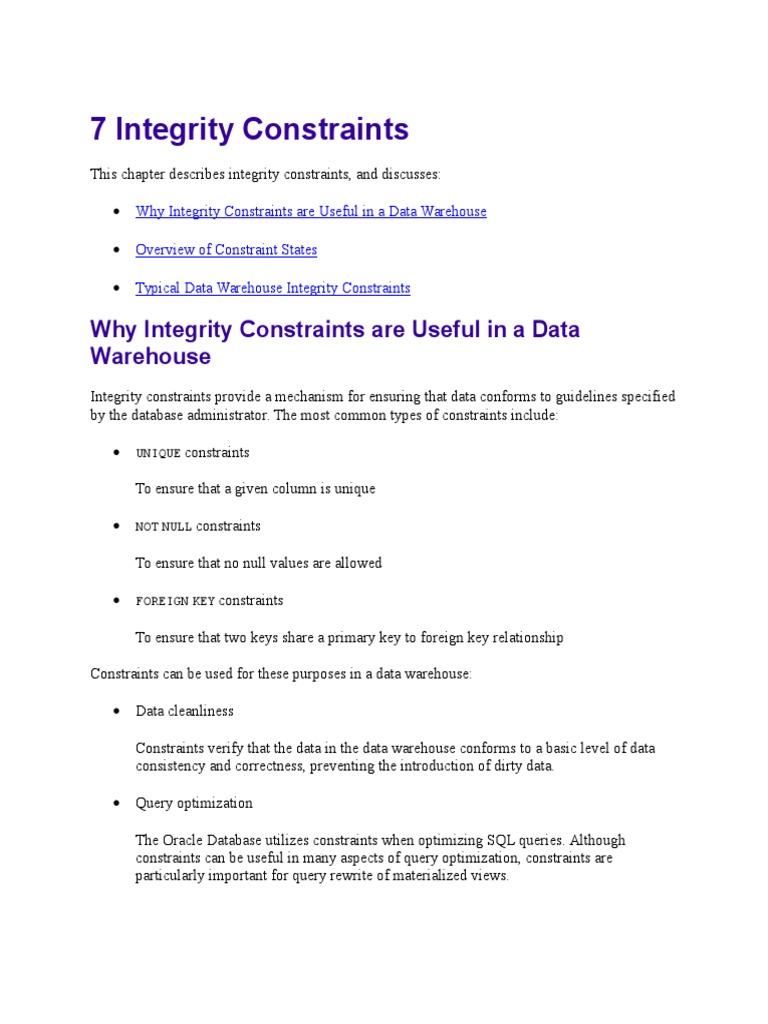 7 Integrity Constraints | PDF | Database Index | Data Warehouse
