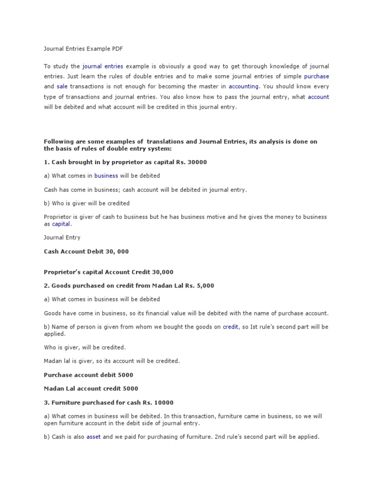 Journal Entries Example PDF | PDF | Debits And Credits | Expense