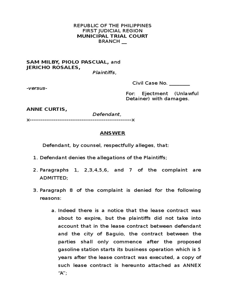 Answer To The Complaint | PDF | Lawsuit | Complaint