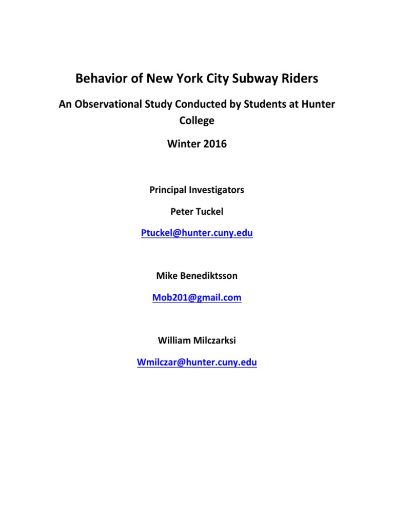 NYC Subway Rider Behavior Study 2016 | PDF | Newspapers | Passenger Car ...