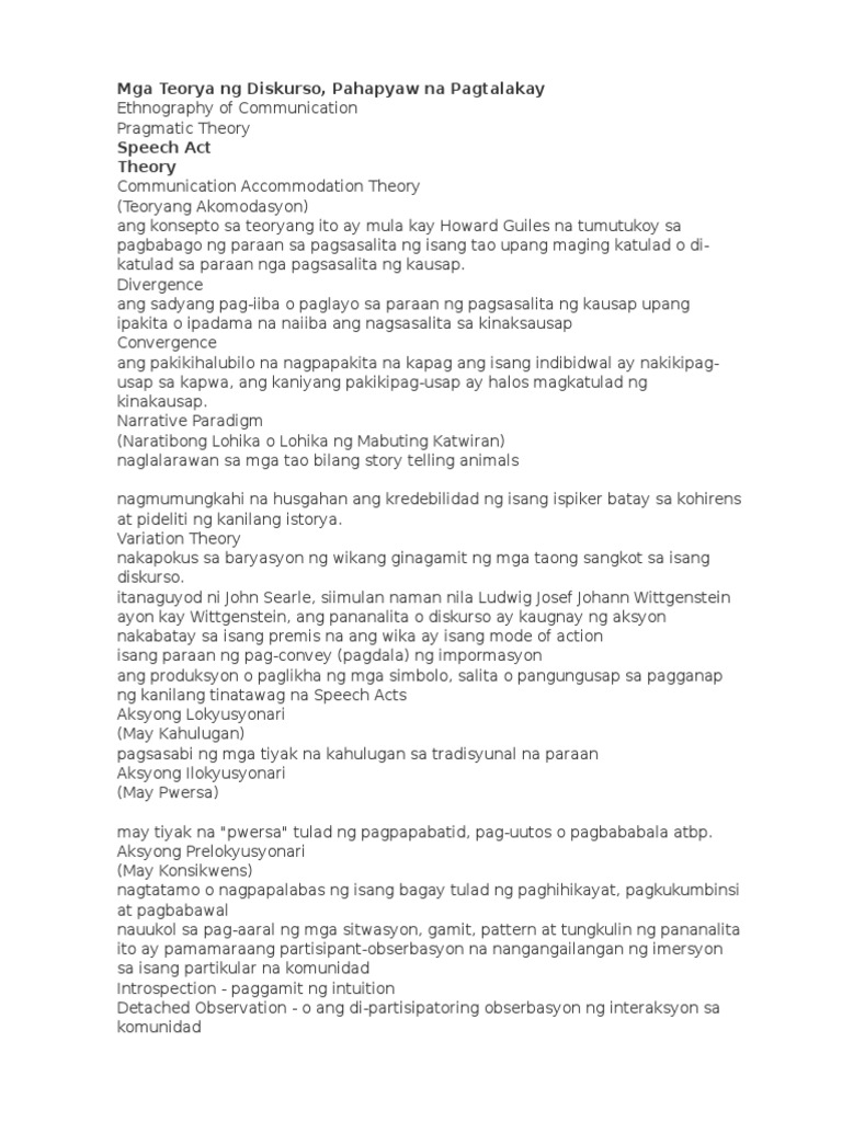Mga Teorya NG Diskurso | PDF