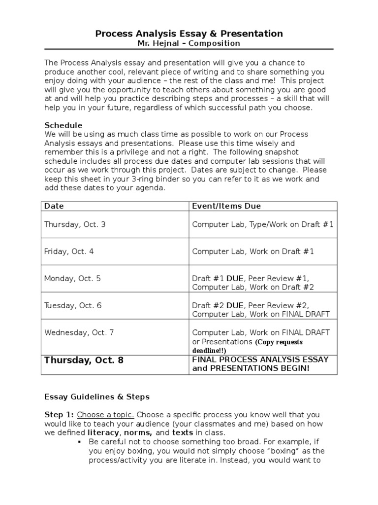 Process Analysis Assignment Sheet Hejnal | PDF | Essays | Cognition