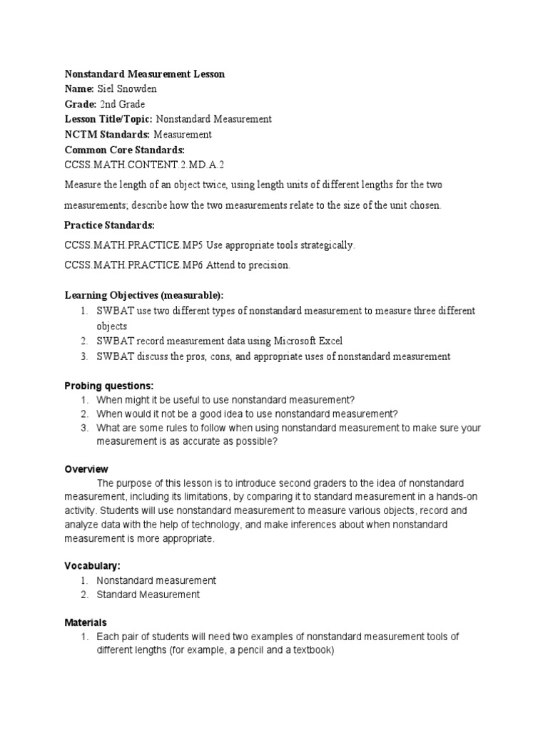Measurementlessonplan 2 Ndgrade | PDF | Educational Assessment ...