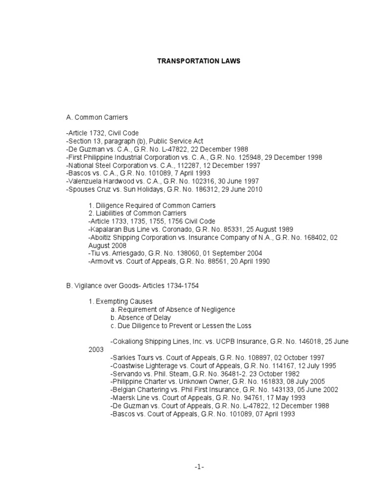 Transportation Law Syllabus | PDF | Insurance | Industries