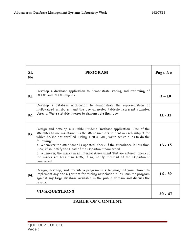 ADBMS Lab Program Word | PDF | Oracle Database | Cache (Computing)
