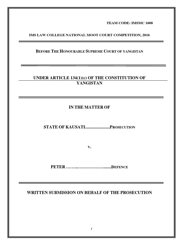 Memorial Prosecution IMS Noida National Moot Court Competition | PDF ...