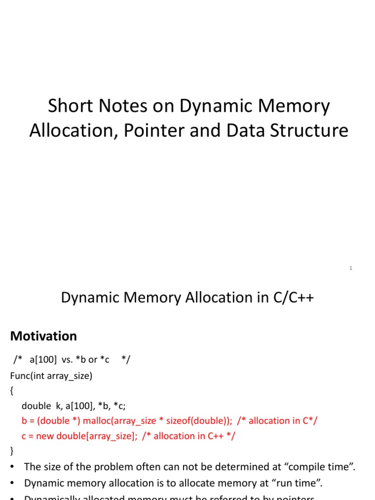 Short Notes On Dynamic Memory Allocation, Pointer and Data Structure ...