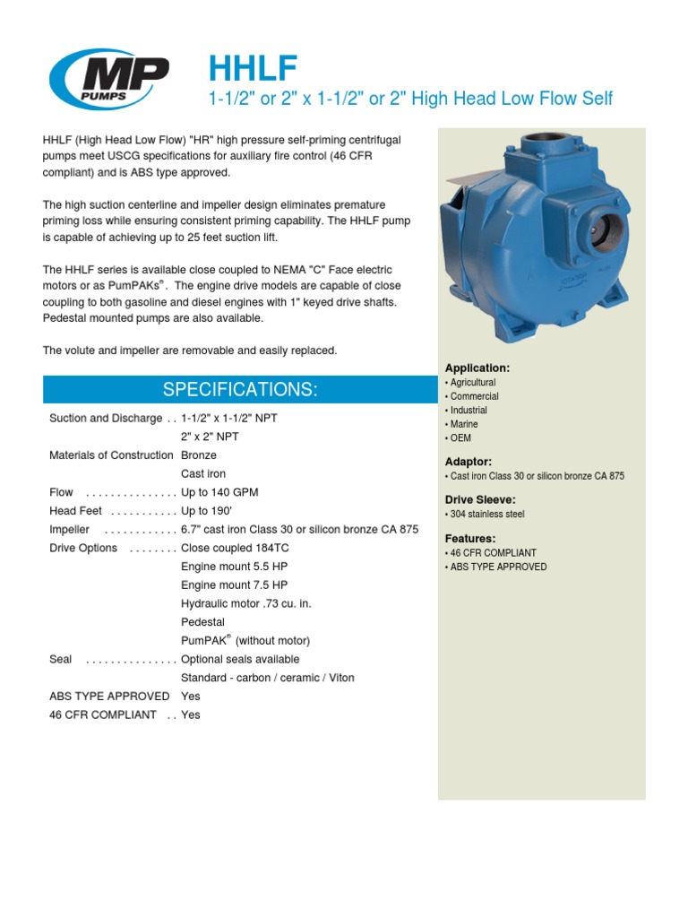 MP Flowserve High Head Low Flow (HHLF) Self Priming Centrifugal Pumps ...