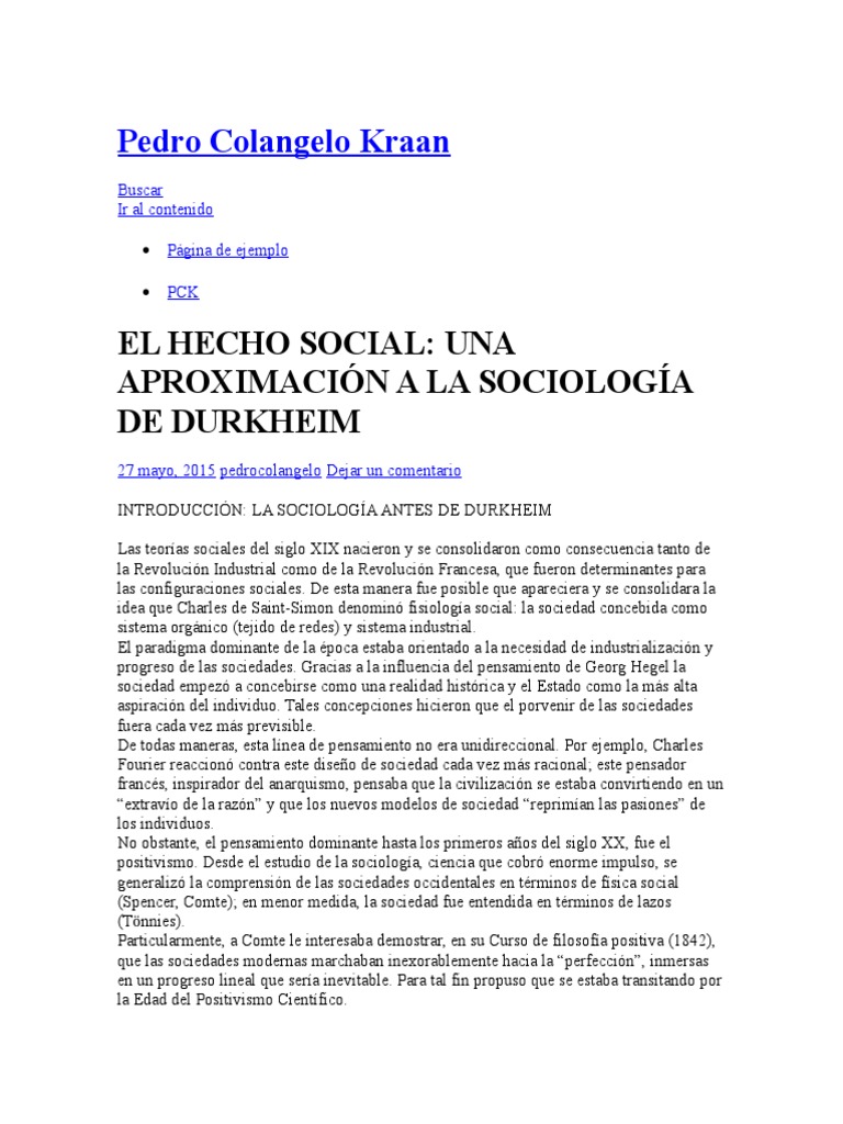 Pedro Colangelo Kraan | PDF | Emile Durkheim | Sociología