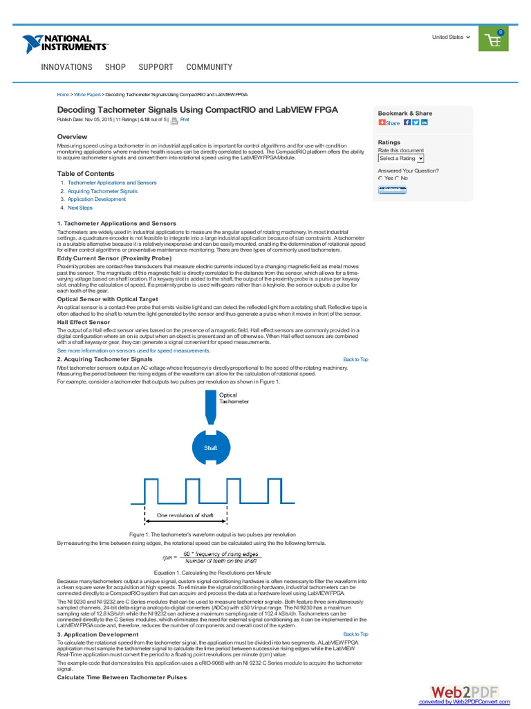 Decoding Tachometer Signals Using CompactRIO and LabVIEW FPGA | PDF | Sensor | Analog To Digital ...