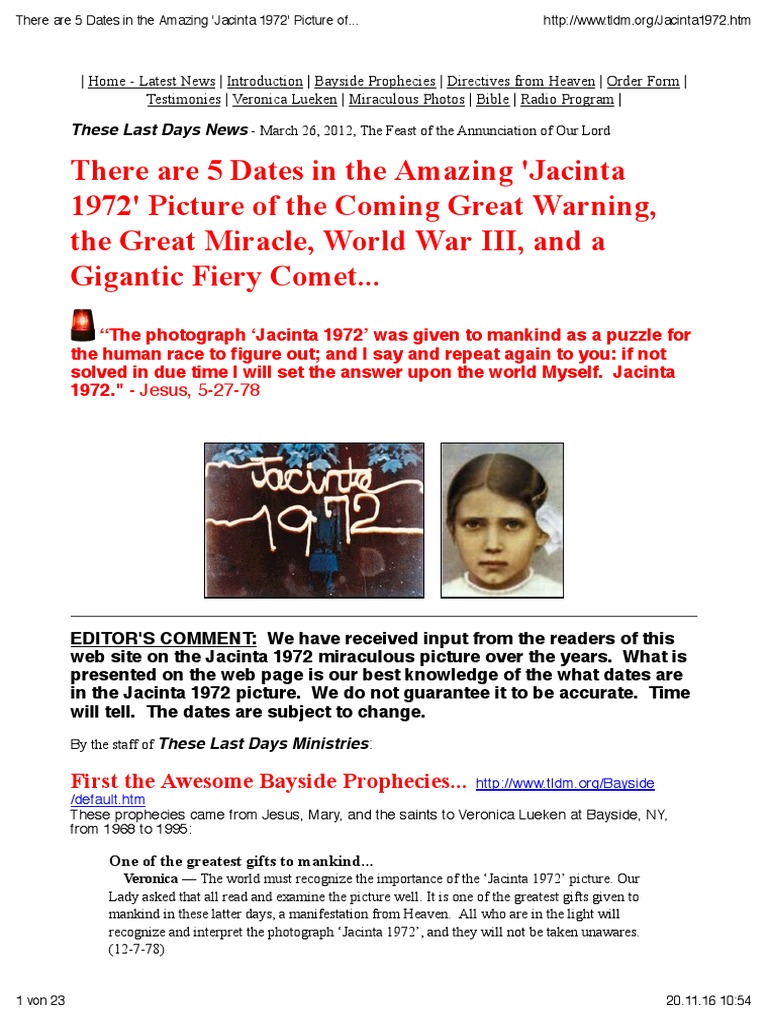 There Are 5 Dates in The Amazing 'Jacinta 1972' Picture of The Coming ...