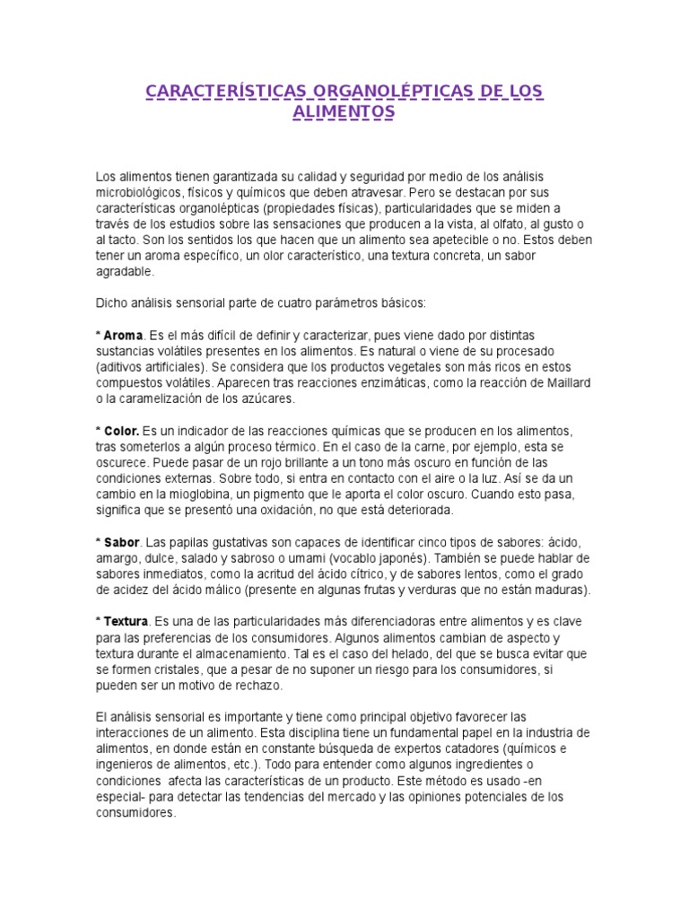 Análisis Organoléptico de Alimentos | PDF | Sabor | Gusto