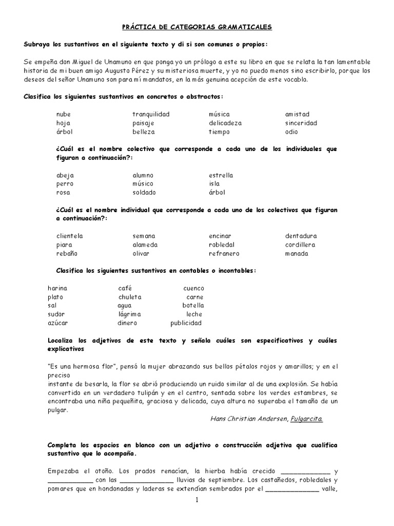 Verbo,Adverbio y Adjetivo-Ejercicios | Sustantivo | Adjetivo