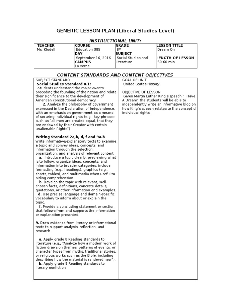 Dream On Lesson Plan | PDF | Natural And Legal Rights | Lesson Plan