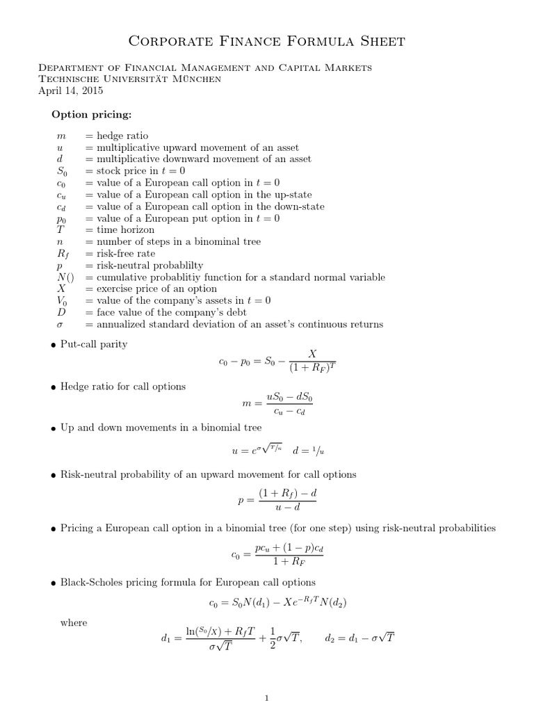 Corporate Finance Formula Sheet Pdf Cost Of Capital Free Cash Flow