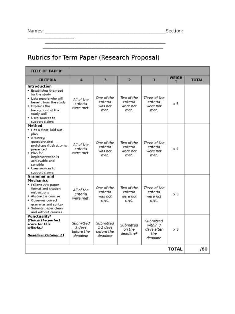 Rubrics For Term Paper | PDF