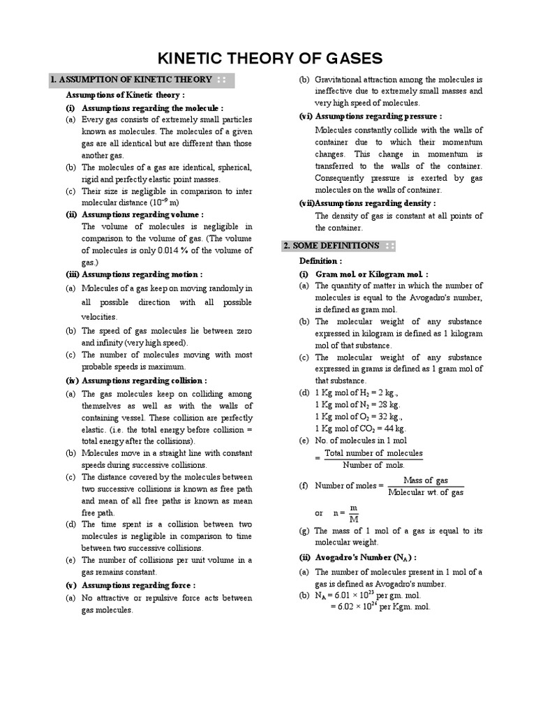 17.. Kinetic Theory of Gases (Theory) PDF | PDF | Collision | Gases
