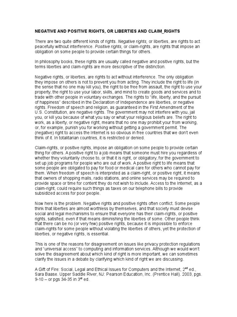 Negative Positive Rights | Rights | Liberty