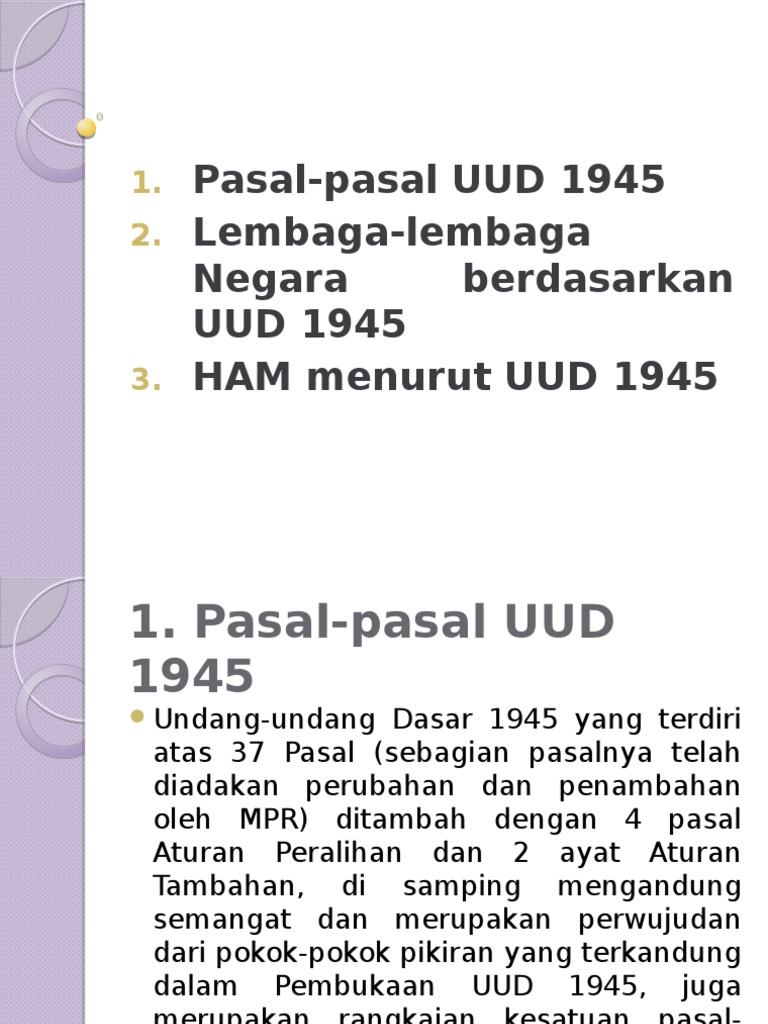 Pasal-Pasal UUD 1945, Lembaga Negara, HAM Menurut UUD 1945 | PDF