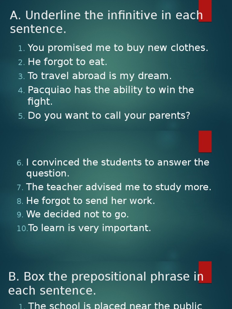 Underlining Infinitives in Sentences | PDF | Language Arts & Discipline ...
