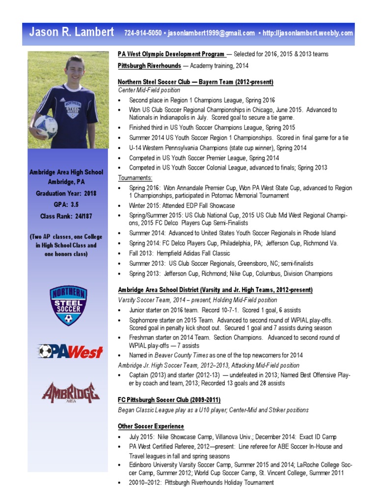 Jason Lambert 1999 11-24-16 | PDF | Pennsylvania | Association Football