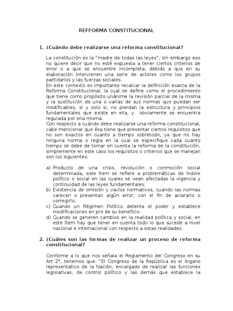 Reforma Constitucional | PDF | Constitución | Enmienda constitucional