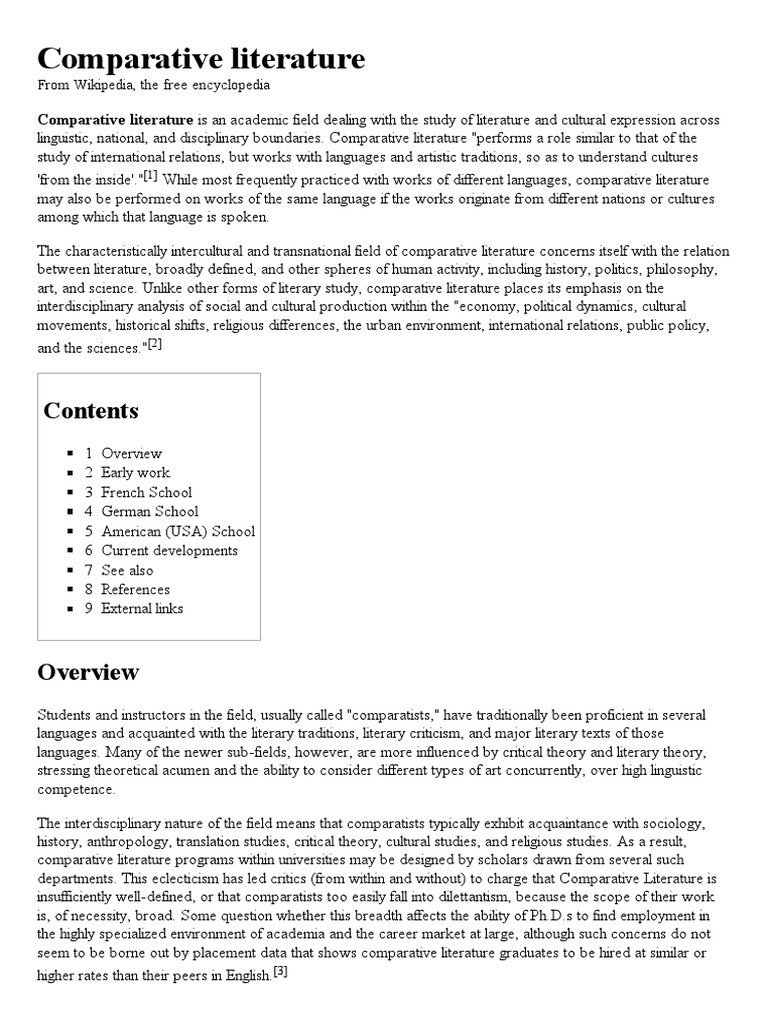Comparative Literature - Wikipedia | PDF | Academia | Science